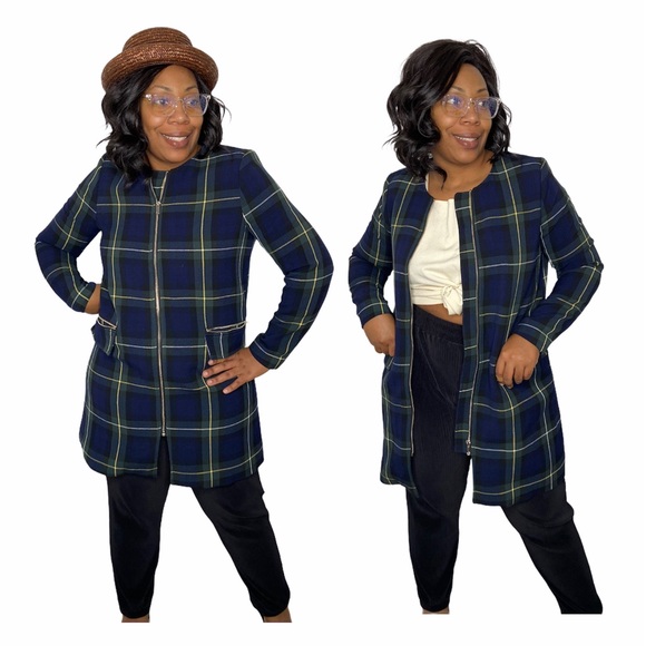 H&M | Dresses | Hm Black Watch Plaid Zip Front Jacket Dress | Poshmark